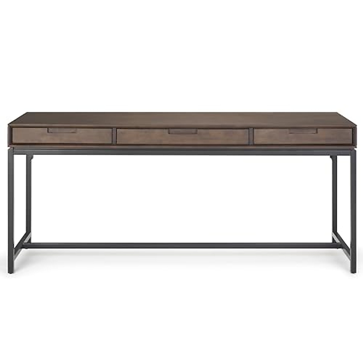 SIMPLIHOME Banting SOLID WOOD and Metal 72 inch Wide Home Office Desk, Writing Table, Workstation, Study Table Furniture in Walnut Brown with 2 Drawers