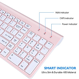 Pink Wireless Keyboard and Mouse Combo, cimetech Compact Full Size Pink Wireless Keyboard and Mouse Set 2.4G Ultra-Thin Sleek Design for Windows, Computer, Desktop, PC, Notebook, Laptop-(Pink)