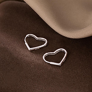 Reffeer 925 Sterling Silver Heart Earrings Hoop Minimalist Sleeper Huggie Earrings For Women Teens (A-Silver)