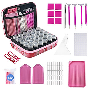 LIRUNQIU Diamond Painting Storage Containers, 30 Slots Diamond Art Accessories and Tools Kits Storage Box(Pink)