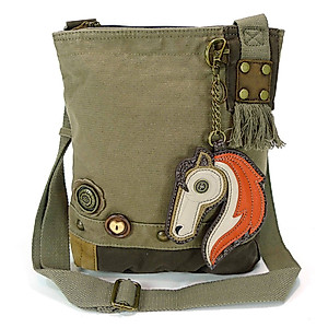 Chala Handbag Patch Crossbody HORSE Dark Olive Green Bag Canvas