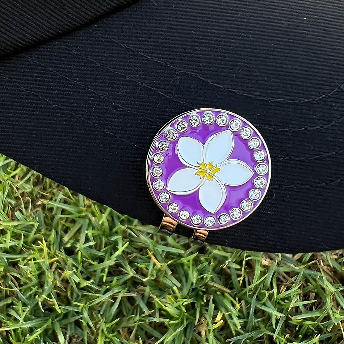 Giggle Golf Bling Flower Ball Marker Pack | includes One Daisies, One Sunflower, and One Plumeria Bling Ball Marker with One Magnetic Hat Clip