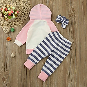 Ritatte Baby Girl Clothes Long Sleeve Hoodie Tops Striped Pants Sweatsuit Set Infant Girl Jogging Suits Fall Winter Outfit (Pink,Size 3-6 Months(70))