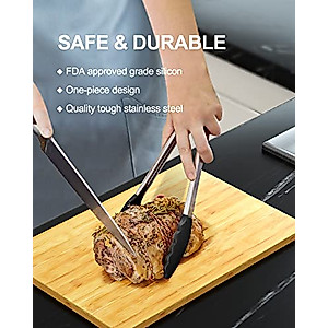 Bnlcd Kitchen Tongs, Premium Stainless Steel Locking Cooking Tongs with Silicone Tips, Non-Slip Food Tongs for Cooking, Heavy Duty, Non-Stick, 480℉, Set of 3-7" 9" and 12" Black