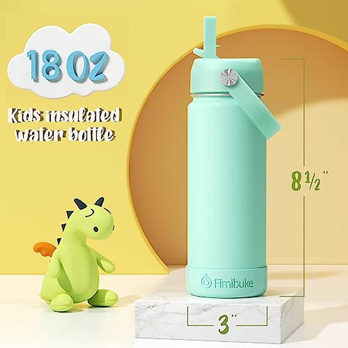 Fimibuke Kids Insulated Water Bottle, 18oz BPA FREE Kids Cup with Straw Double Wall Vacuum Tumbler 18/8 Stainless Steel Leak Proof Toddler Water Bottle for School Boys Girls (2 Pack,Underwater World)