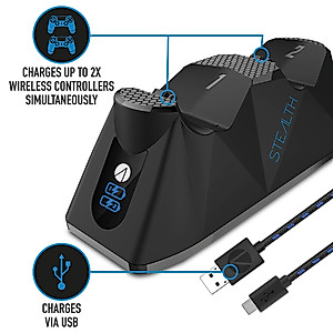 Stealth SP-C100 Twin Charging Dock with 2M Play & Charge Cable For PS4 - Black (PS4)