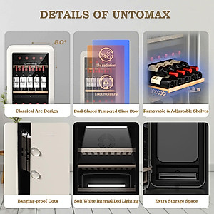 UNTOMAX 56 Bottles Wine Fridge Retro Dual Zone Wine Cooler Refrigerator, 41F-72F Freestanding Wine Cellar for Red/White/Champagne, Temperature Memory Quiet Compressor for Kitchen/Office, Off White