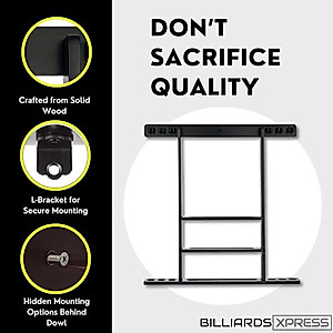 Pool Cue Rack - Pool Stick Holder Wall Mount With 16 Ball Holders & 6 Pack Of Chalk - Rubber Circle Pads & Large Clips Prevent Damage - Compact Billiard Table Accessories For Man Cave (Black)