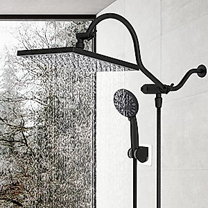 Hibbent 10 Inch High Pressure Rainfall Shower Head/Handheld Showerhead Combo with 12 Inch Adjustable Curved Shower Extension Arm,7-Spray,71-inch Hose Adhesive Showerhead Holder,Oil-Rubbed Bronze