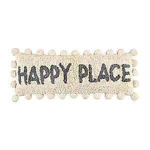 Mud Pie Happy Place Long Pillow, 35" x 11", Cream
