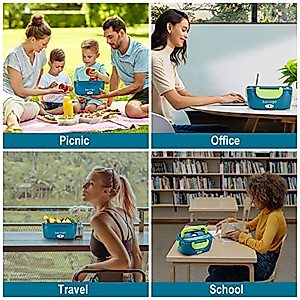 bacxigo Electric Lunch Box Food Heater 2-In-1 Portable Food Warmer for Car & Home,Leak Proof,2 Compartments Removable 304 Stainless Steel Container,SS fork & spoon and Carry Bag (green)