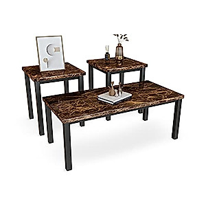 DKLGG Faux Marble Coffee Table Set of 3 Piece, Living Room Table Set Coffee Table & 2pcs End Table with Metal Frame Sofa Side Tables Perfect for Living Room Apartment Accent Furniture