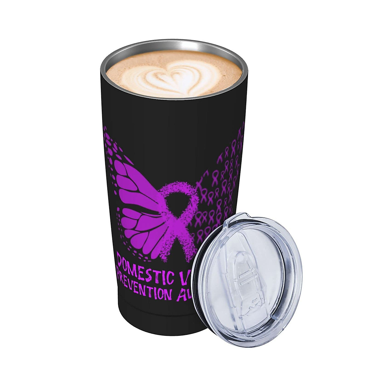 Domestic Violence Prevention Awareness Coffee Cup,With Lid Spill Proof And Straw Thermos Cup Stainless Steel Water Bottle Reusable Auto Mug Travel Mug-20oz