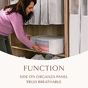 Hayden Hill Luxury Organic Cotton Sweater & Blanket Storage Bag - 20" Fits 9 Cashmere Sweaters or 2 Blankets - Moth Proof Garment Bag - Clothes Organizer With Zipper - Certified Carbon Neutral