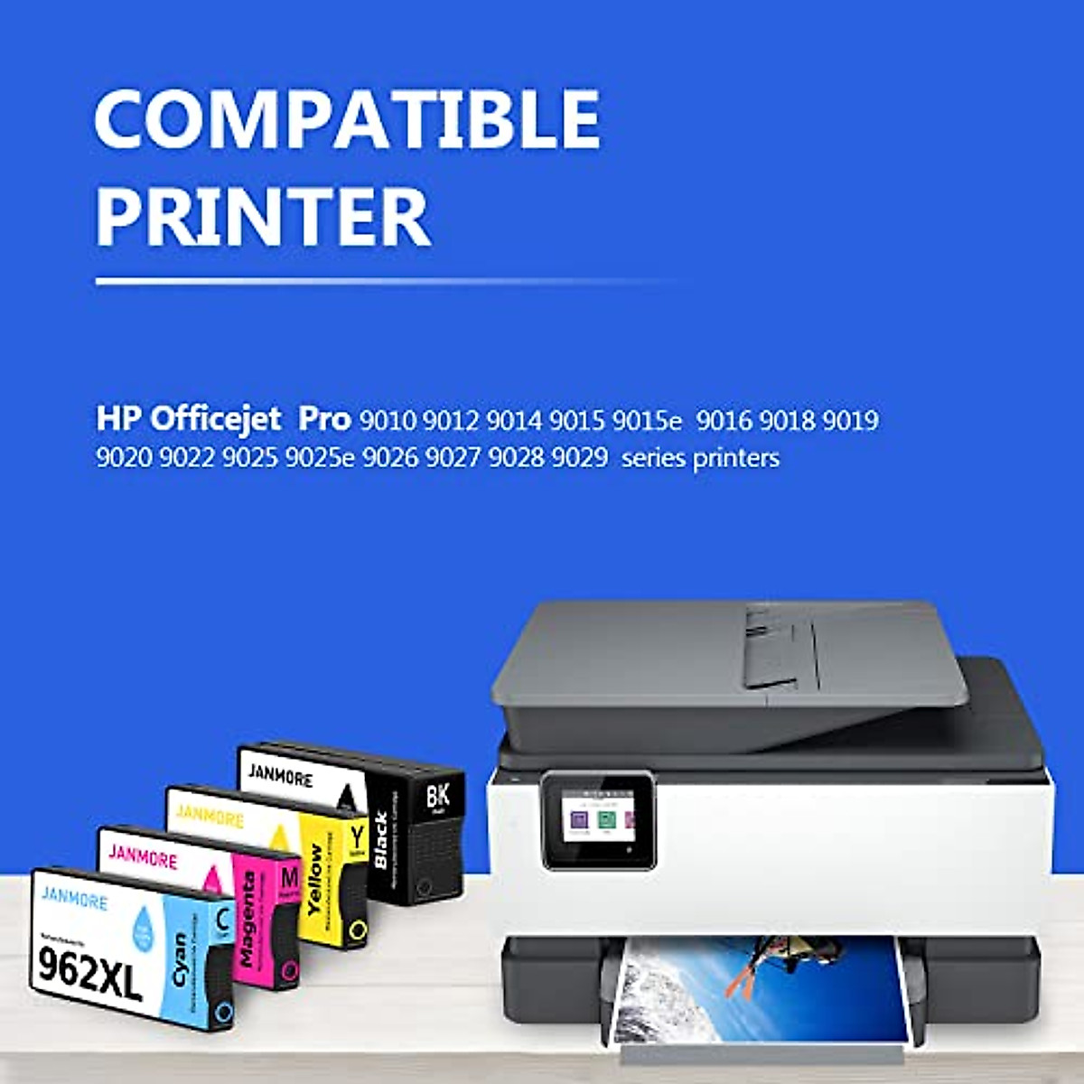 JANMORE Remanufactured Ink Cartridge Replacement for HP 962 962XL, Black Cyan Magenta Yellow, for HP OfficeJet Pro 9010, 9012, 9015, 9015e, 9018, 9019, 9020, 9025e, 9027, 9029 Printers (4 Pack)