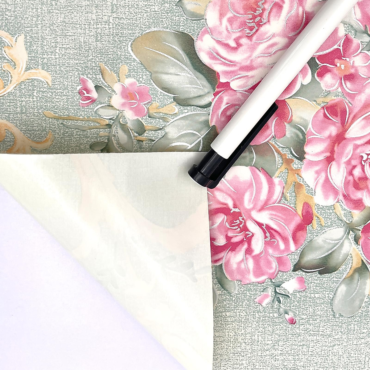 SimpleLife4U Retro Rose Furniture Paper Light Green Self-Adhesive Shelf Liner School Locker Sticker 17.7 Inch by 9.8 Feet