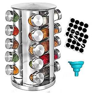 Revolving Spice Rack Organizer Countertop, Spinning Herb and Spice Storage Rack Tower Organizer with 20 Empty Jars, Rotating Spice Holder Shelf Seasoning Rack Shelf, Spice Seasoning Bottle Organizer
