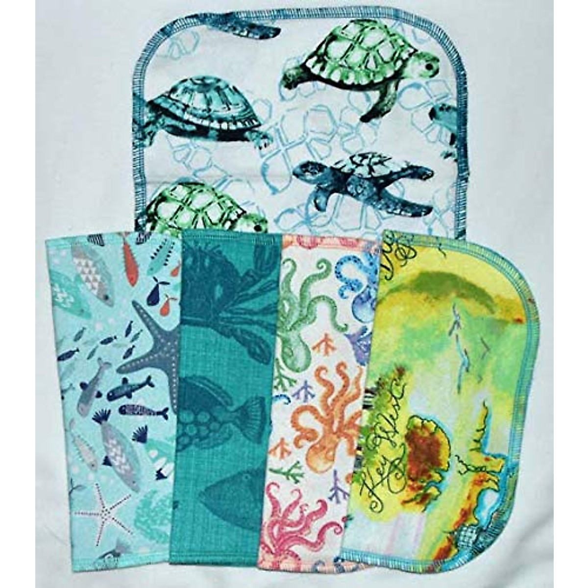 2 Ply Printed Flannel 8x8 Inches Set of 5 Sea Lovers