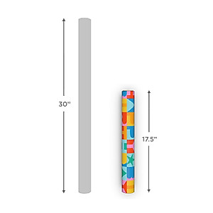 Hallmark Wrapping Paper with Cutlines on Reverse (1 Mini Roll: 17.5" Wide by 27.4' Long; 40 Sq. Ft.) Happy Birthday, Rainbow Block Letters