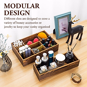 MyGift 2 Tier Rustic Burnt Solid Wood Stackable Modular Vanity Storage Organizer Trays, Decorative Bathroom Countertop Makeup Cosmetic Box, 2 Piece Set