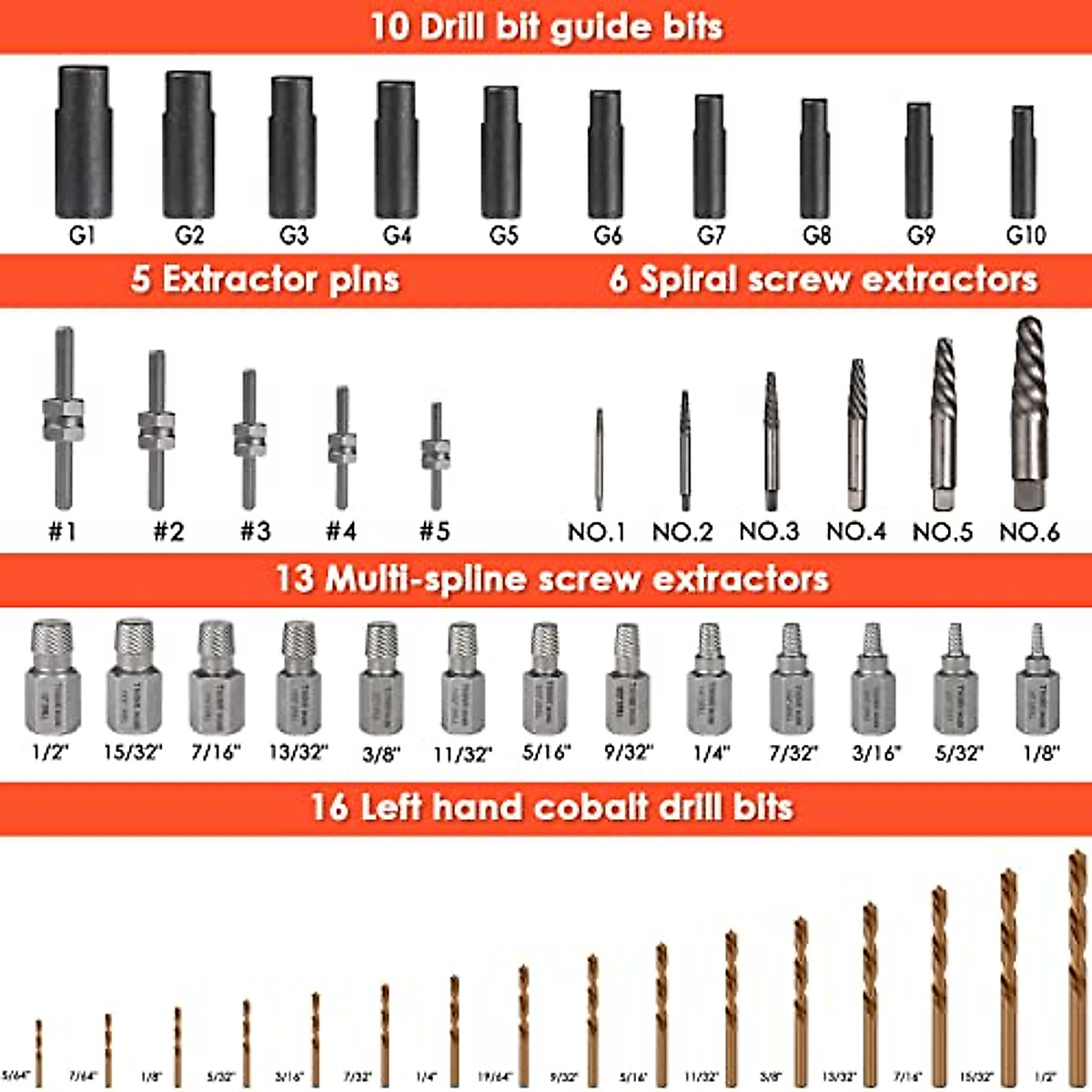THINKWORK Screw Extractor Set, 55 Pieces Easy Out Bolt Extractor Set, Broken Bolt Remover for Removing Stripped Screws, Studs, Fittings and Lugs Extraction