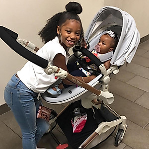 Hot Mom Baby Stroller 360 Rotation Function,Hot Mom Baby Carriage Pu Leather Pushchair Pram,F023 (Grey)