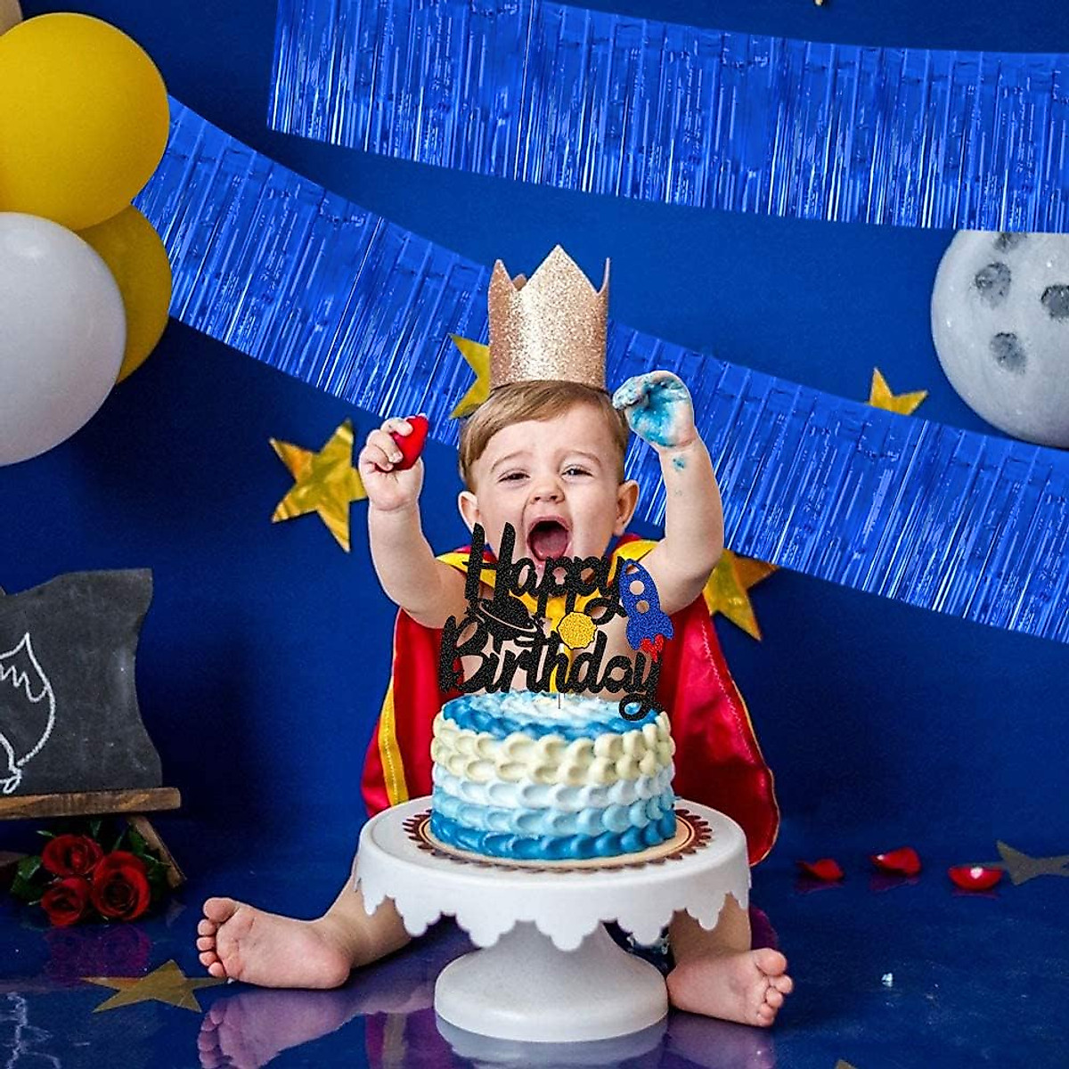 BEISHIDA 3 Packs Metallic Foil Fringe Garland Blue Wall Hanging Tinsel Fringe Banners for Valentine New Year Parade Floats Bridal Shower Wedding Birthday Holiday Party Decoration(30 Feet)