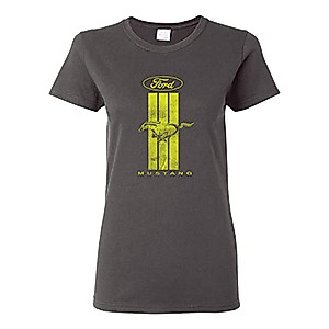Green Striped Ford Mustang Cars and Trucks Womens Graphic T-Shirt, Charcoal, Medium