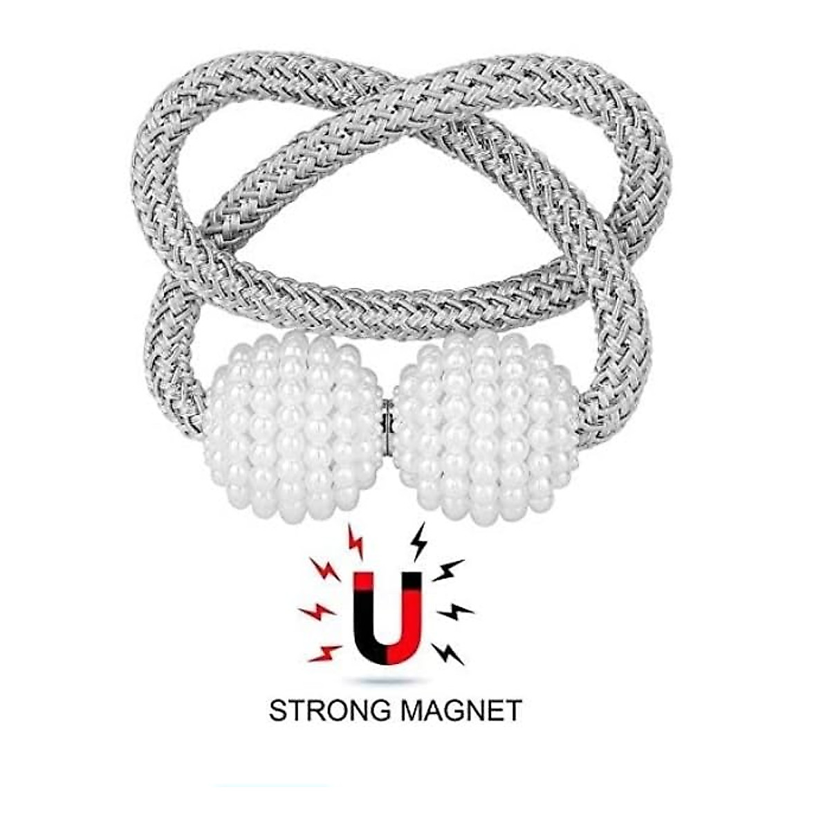 4 Pack Magnetic Curtain Tiebacks Pearl Ball Home Window Curtain tiebacks The Most Convenien Tie Backs, Weave Clips Rope Straps Holder for Big,Wide or Thick Drapries (Beige)