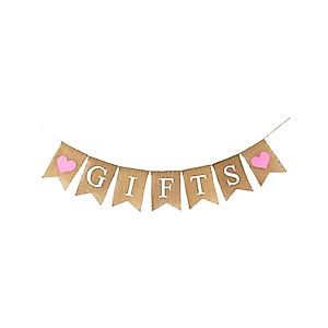 Shimmer Anna Shine Sweet Baby Girl and Gifts Burlap Banner for Baby Shower Decorations and Gender Reveal Party (Light Pink Hearts)