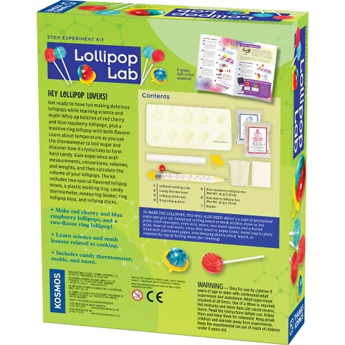Thames & Kosmos Lollipop Lab | STEM Experiment & Activity Kit | Make Yummy Red Cherry and Blue Raspberry Lollipops & Ring Lollipops! | Explore Chemistry & Math | includes Real Candy Thermometer