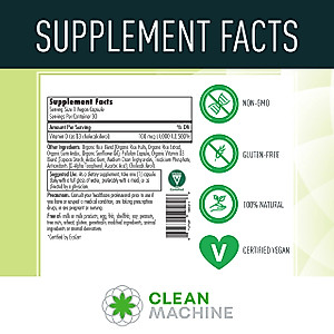 CLEAN MACHINE Certified Vegan Plant Based Vitamin D3 4000 IU per pill - Natural D3 Supplement for Optimal Health - Certified Organic - 30 vegan capsules