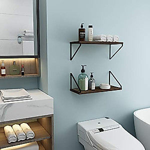 BAMEOS Floating Shelves Rustic Wood Wall Shelf Wall Mounted Shelves for Living Room, Office, and Bedroom, with Metal Bracket