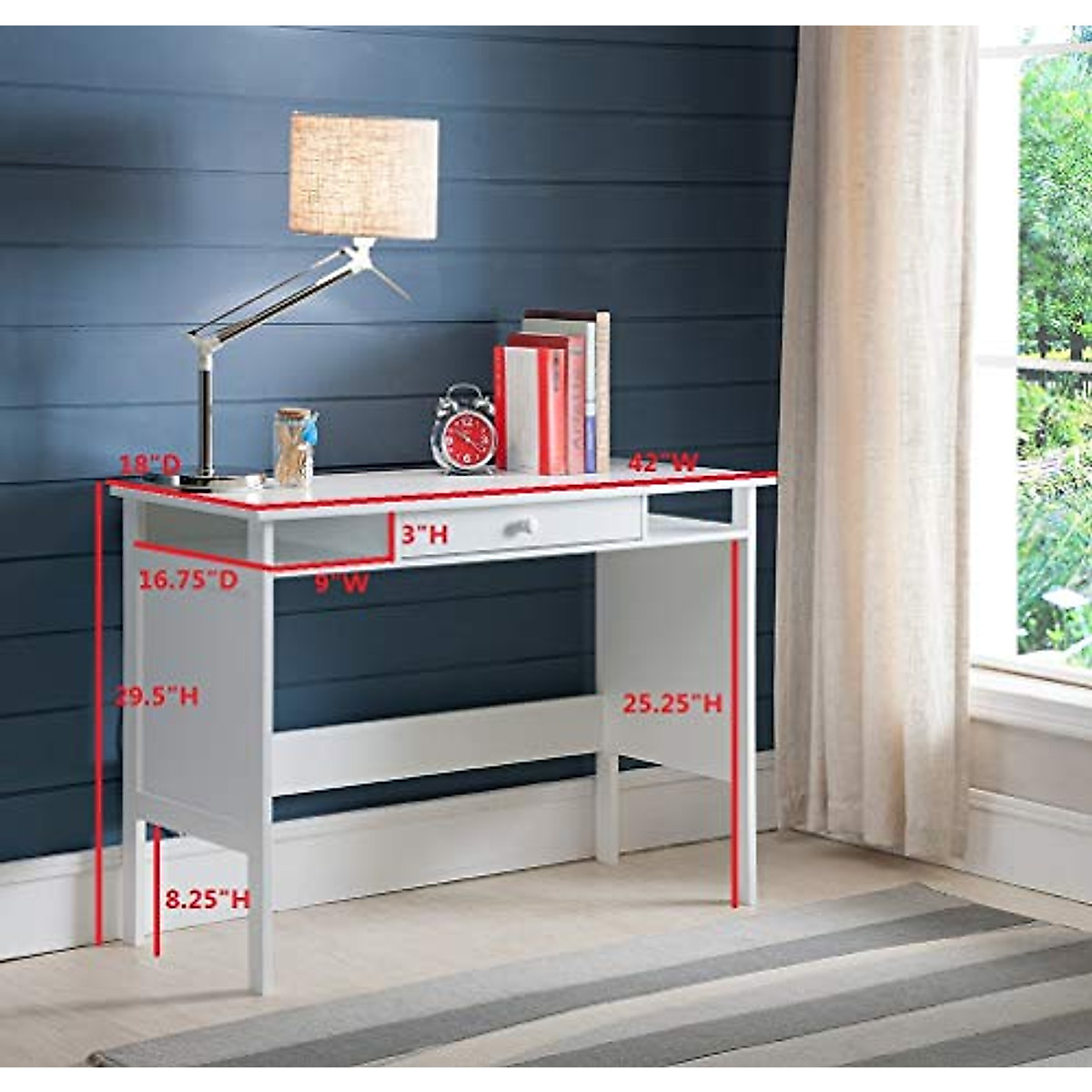 Kings Brand Furniture Home & Office Parsons Wood Desk with Drawer, White