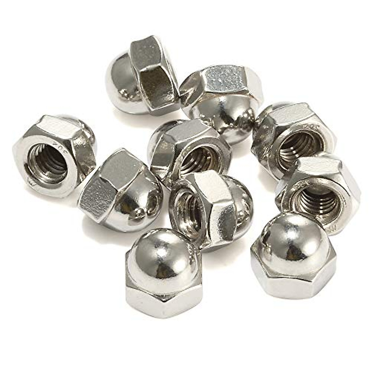 M10 Acorn Hex Cap Dome Head Nuts, 304 Stainless Steel 18-8, Bright Finish, Pack of 10