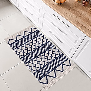 Keen Home Design Area Rugs - 2x4 Reversible and Machine Washable Boho Rug - 100% Cotton - Two Sided Rug for Living Room, Kitchen, Hallway, Bedroom, Entryway - (2’ x 3’7’’, Navy)