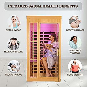 Kanlanth 1 to 2 Person Infrared Sauna, Hemlock Wood Low EMF FAR Infrared Sauna for Home, 1,350watt, Indoor Saunas with Bluetooth, LCD, LED