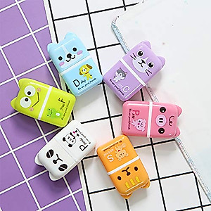 6 Pcs Cute Pencil Eraser, Cartoon Animal Themed Roller Colorful Rectangle Eraser, Pencil Rubber Erasers for Kids School Office Supply Stationery