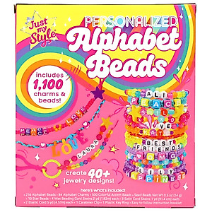 Just My Style ABC Beads by Horizon Group Usa, 1000+ Charms & Beads, Alphabet Charms, Accent Seed Star Wax Beading Cord, Satin Cord Key Ring Included, Bright, Small