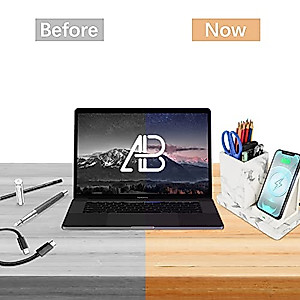 Wireless Charger with Desk Organizer, Wireless Charging Station for iPhone 14/14 Pro/13/12/11/Samsung Galaxy S23/S22/S21/S20/Note 20/Note 10, Wireless Charging Stand with Leather, Marble