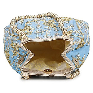 Fantastic Silk Indian Ethnic Potli Bag with Handicraft work (Aqua)