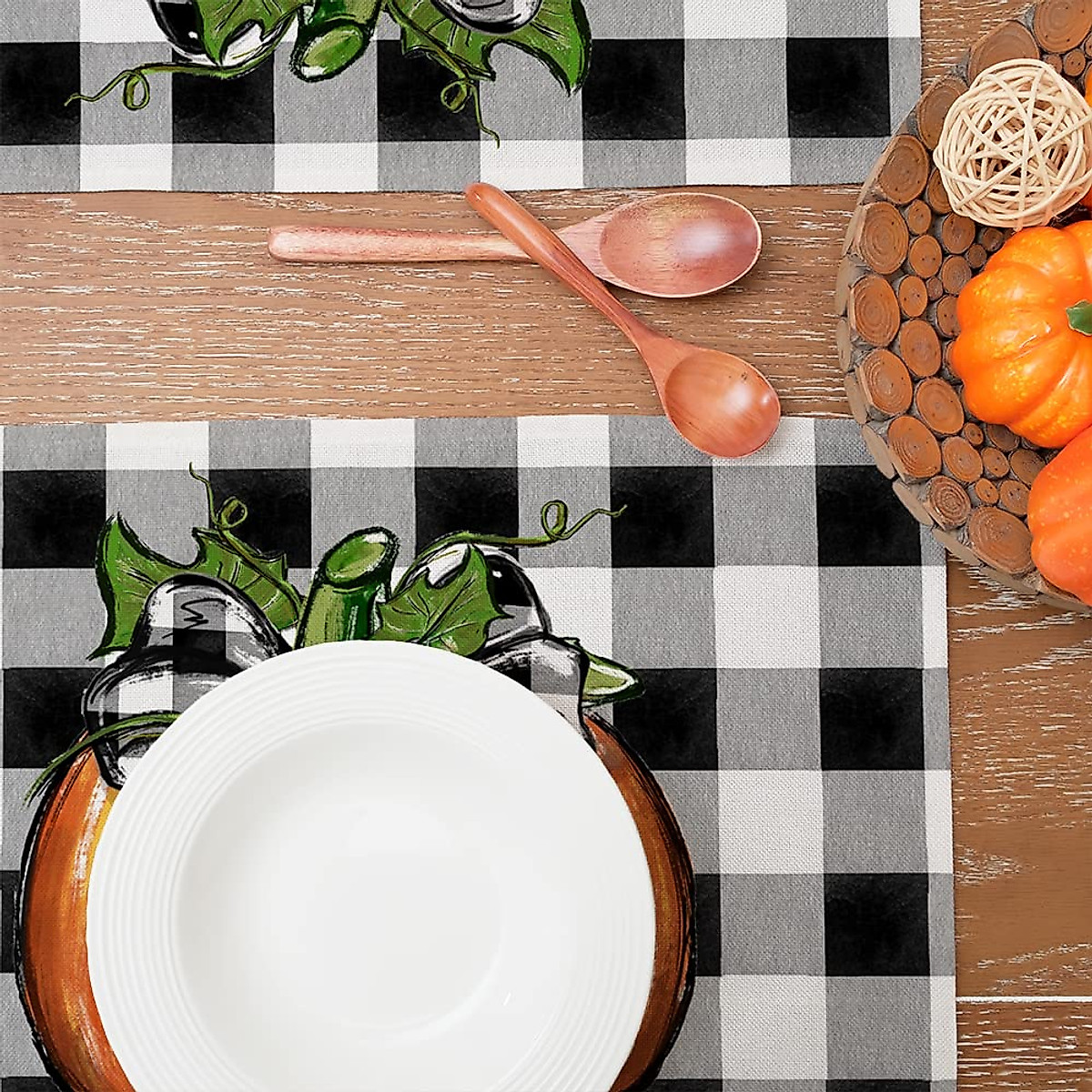 GEEORY Fall Placemats, 12x18 Inch Set of 4 Buffalo Plaid Check Pumpkins Table Decoration for Kitchen Dining, Indoor & Outdoor Dinner Party (Orange Pumpkin) GP085-18