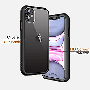 JETech Case for iPhone 11 6.1 Inch with Built-in Screen Protector Anti-Scratch, 360 Degree Full Body Rugged Phone Cover Clear Back (Black)