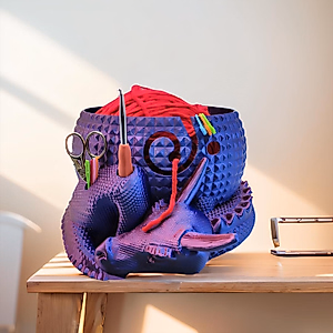 zaomengchang Large Fantasy Dragon and Egg Fantasy Bowl Knitting Or Crochet Bowl,Knitting Yarn Bowl with Holes Storage Crochet Hooks, Knitting Accessories Organizer Gifts (Purple)