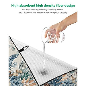 Golf Towel Christmas Eucalyptus Leaves Owl Retro Linen,Waffle Pattern Microfiber Club Cleaner Golf Towels with Carabiner Clip for Women Men Dad,Xmas Plant Animal Golf Towel for Golf Bags,24x16in