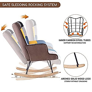 K Knowbody Rocking Chair Nursery, Boho Nursery Glider Rocker Modern Accent Chair for Bedroom, Living Room, Tufted Upholstered Armchair with Linen Fabric, Nursing Chairs for Mom and Baby, Warm Color