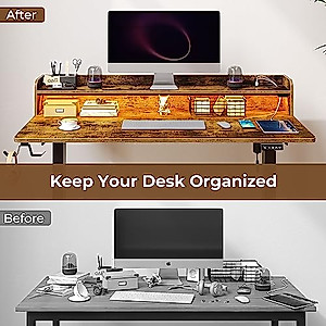 Rolanstar Standing Desk with LED Lights & Charging Station, 47.2" Height Adjustable Desk with Monitor Stand, Electric Gaming Desk with 2 Headphone Hooks, Sit Stand Home Office Desk, Rustic Brown