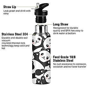 WELLDAY Water Bottle Cartoon Panda Double Wall Vacuum Insulated Flask Stainless Steel with Straw Lid 20oz