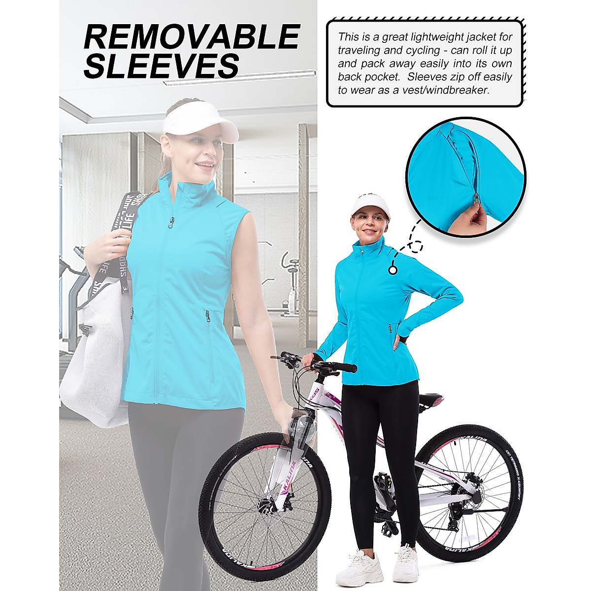 33,000ft Women's Zip Up Lightweight Athletic Workout Yoga Cycling Track Running Jacket Waterproof Windproof Reflective