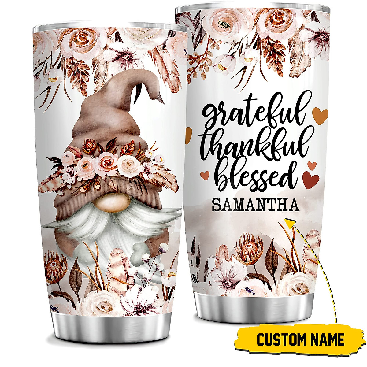 MDPrints Floral Gnome Tumbler, Gnomes Gifts for Women, 20oz Stainless Steel Gnome Coffee Mug, Gift for Coffee Lovers (Gnome Boho)